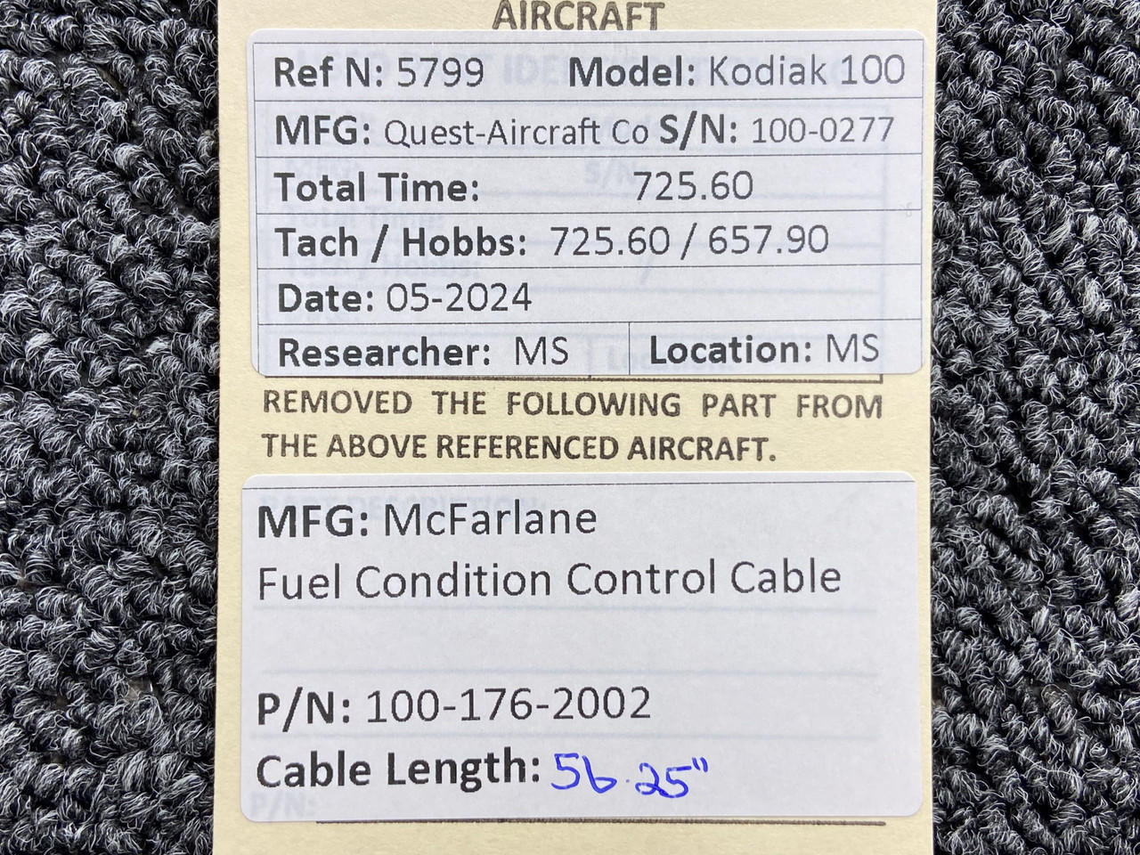 100-176-2002 McFarlane Fuel Condition Control Cable (Length: 56.25”) For Sale