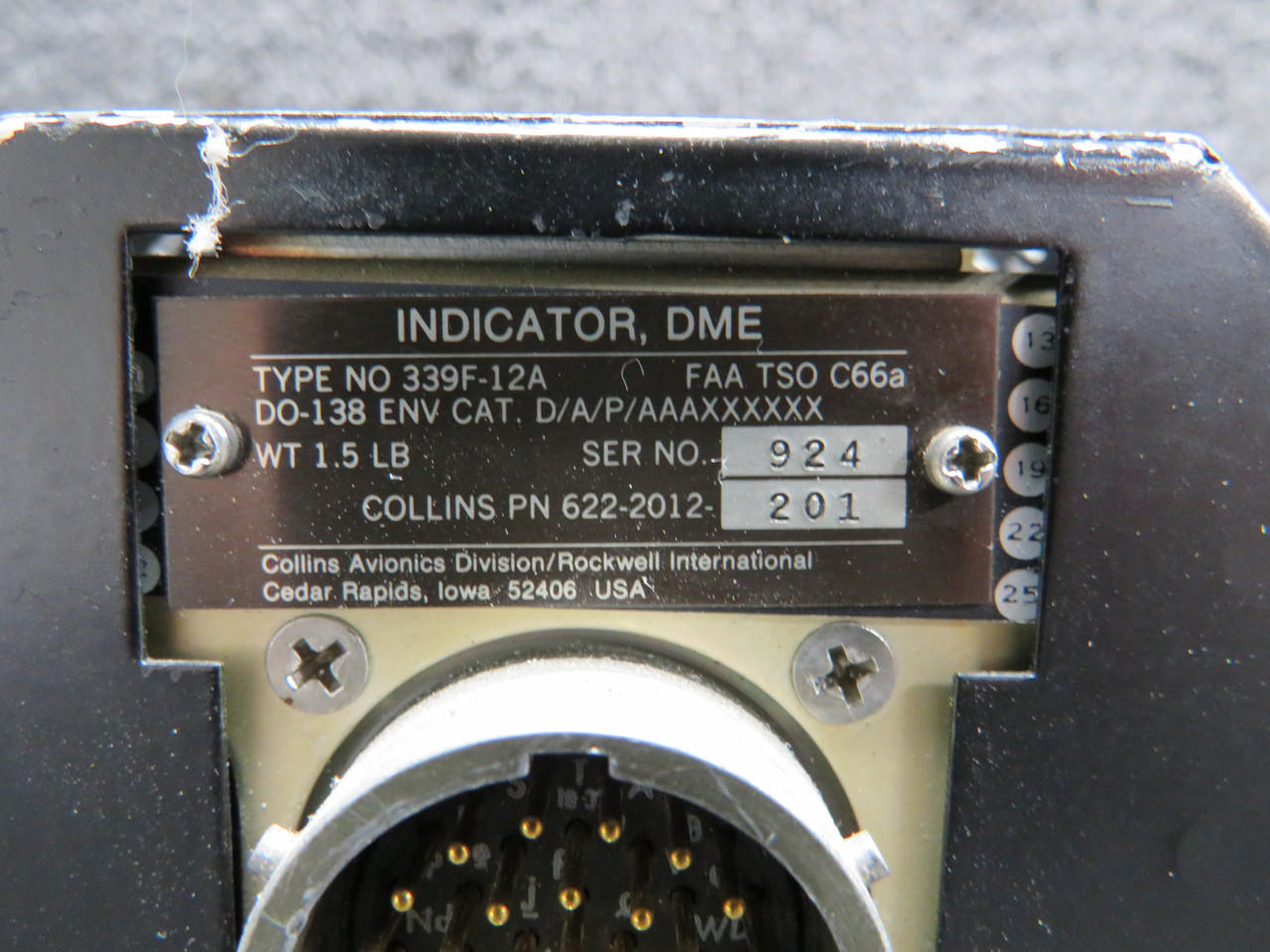 622-2012-201 Collins 339F-12A DME Indicator with Modifications and ...