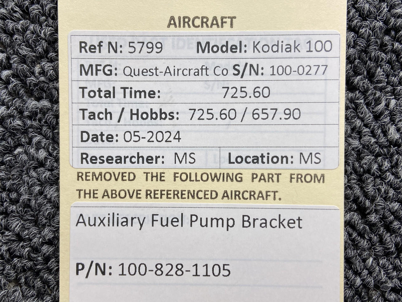 100-828-1105 Kodiak 100 Auxiliary Fuel Pump Bracket For Sale