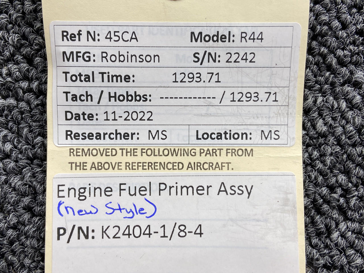 K2404-1/8-4 Robinson R44 Engine Fuel Primer Unit
