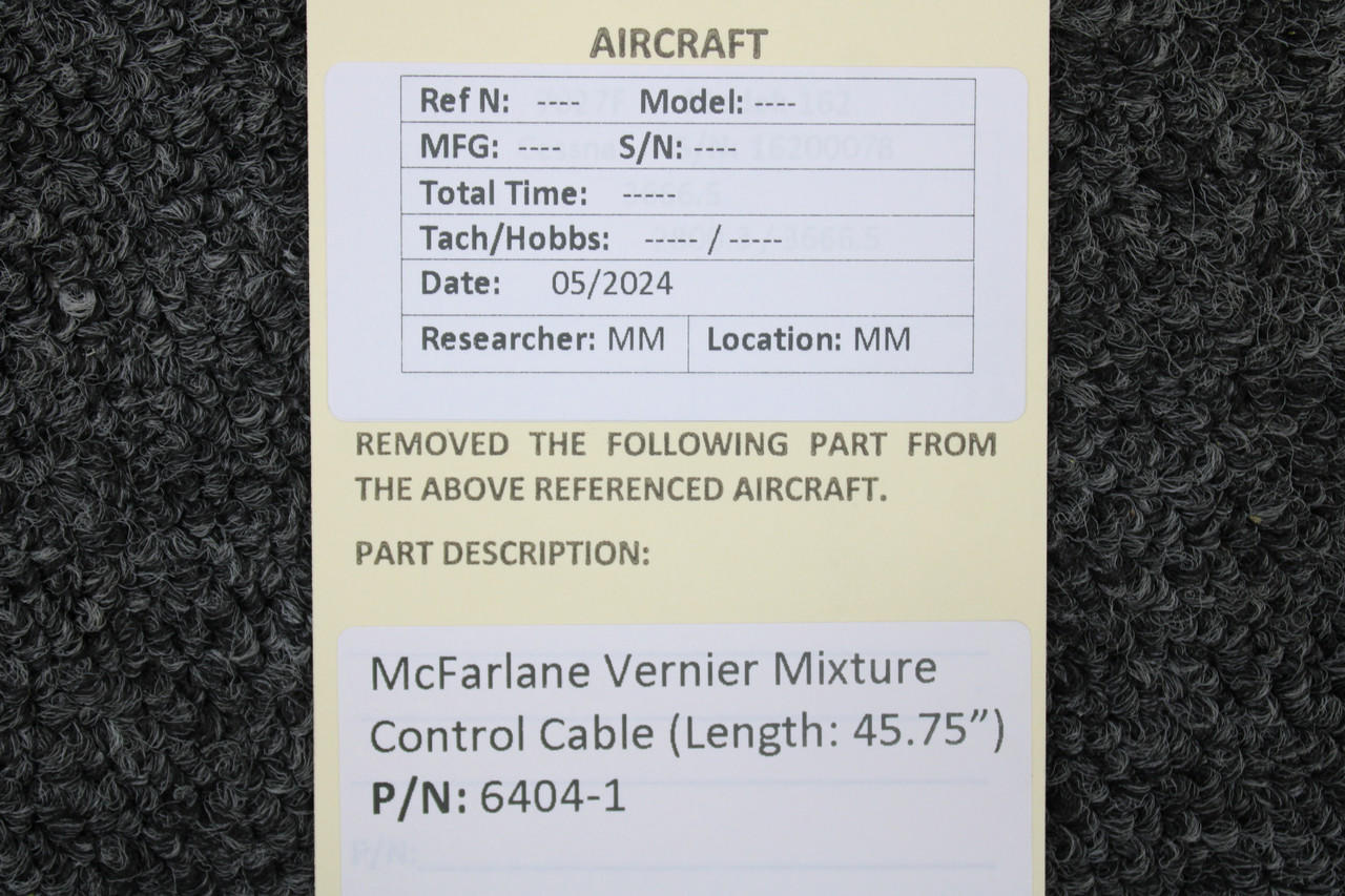 6404-1 McFarlane Vernier Mixture Control Cable Unit (Length: 45.75”)