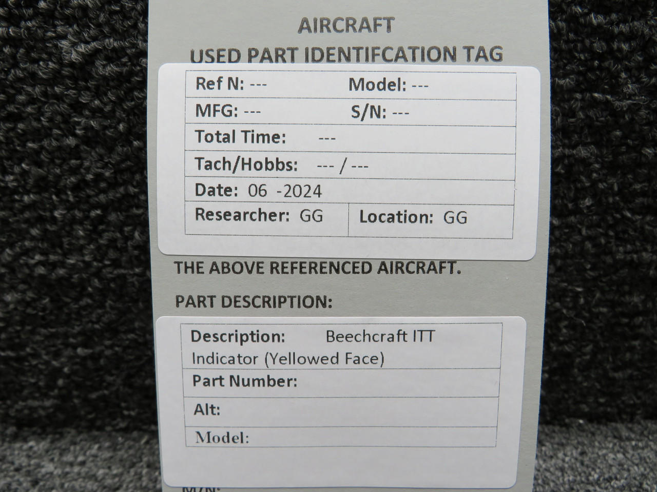 Beechcraft ITT Indicator (Yellowed Face) (No Data Plate)