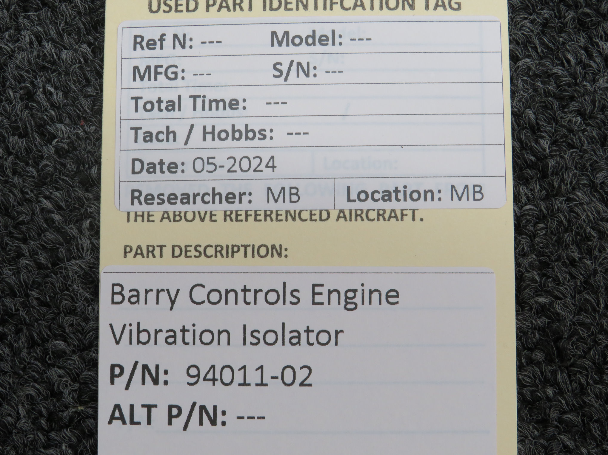 94011-02 Spacer Part Number 85-9217-02 Barry Controls Engine Vibration ...