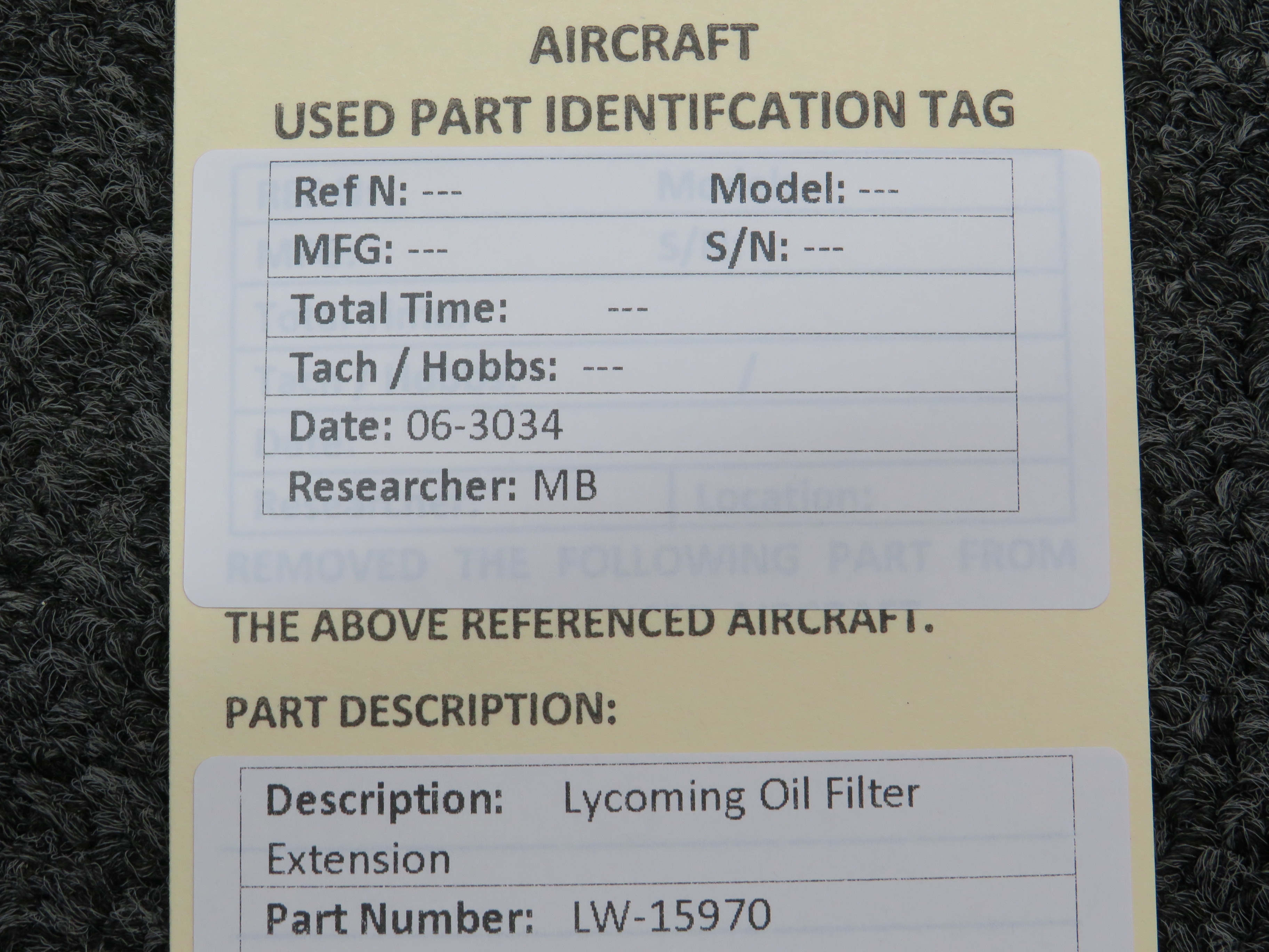 LW-15970 Lycoming 3 Inch Oil Filter Extension