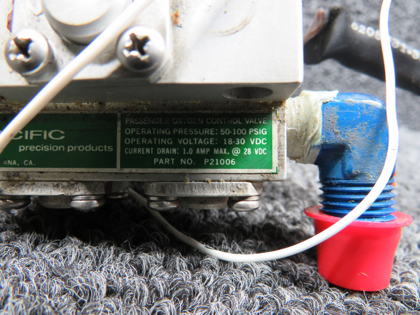 P21006 Pacific Precision Passenger Oxygen Control Valve For Sale