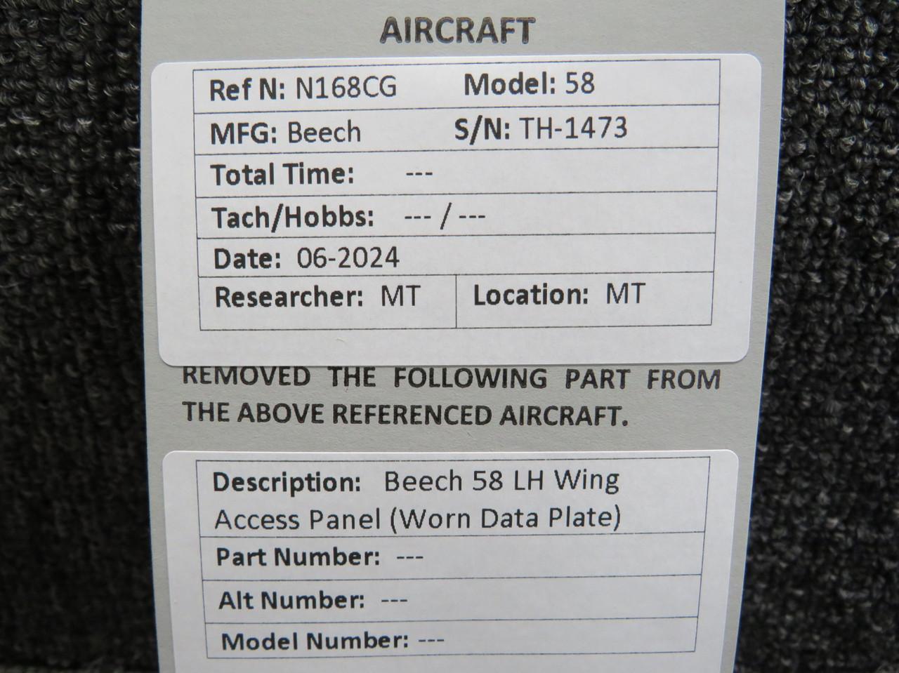 Beechcraft 58 Left Hand Wing Access Panel with Worn Data Plate