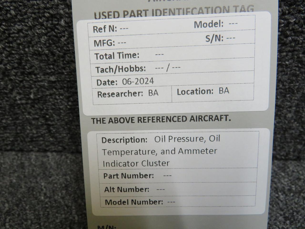 Oil Pressure, Oil Temperature, and Ammeter Indicator Cluster Gauge