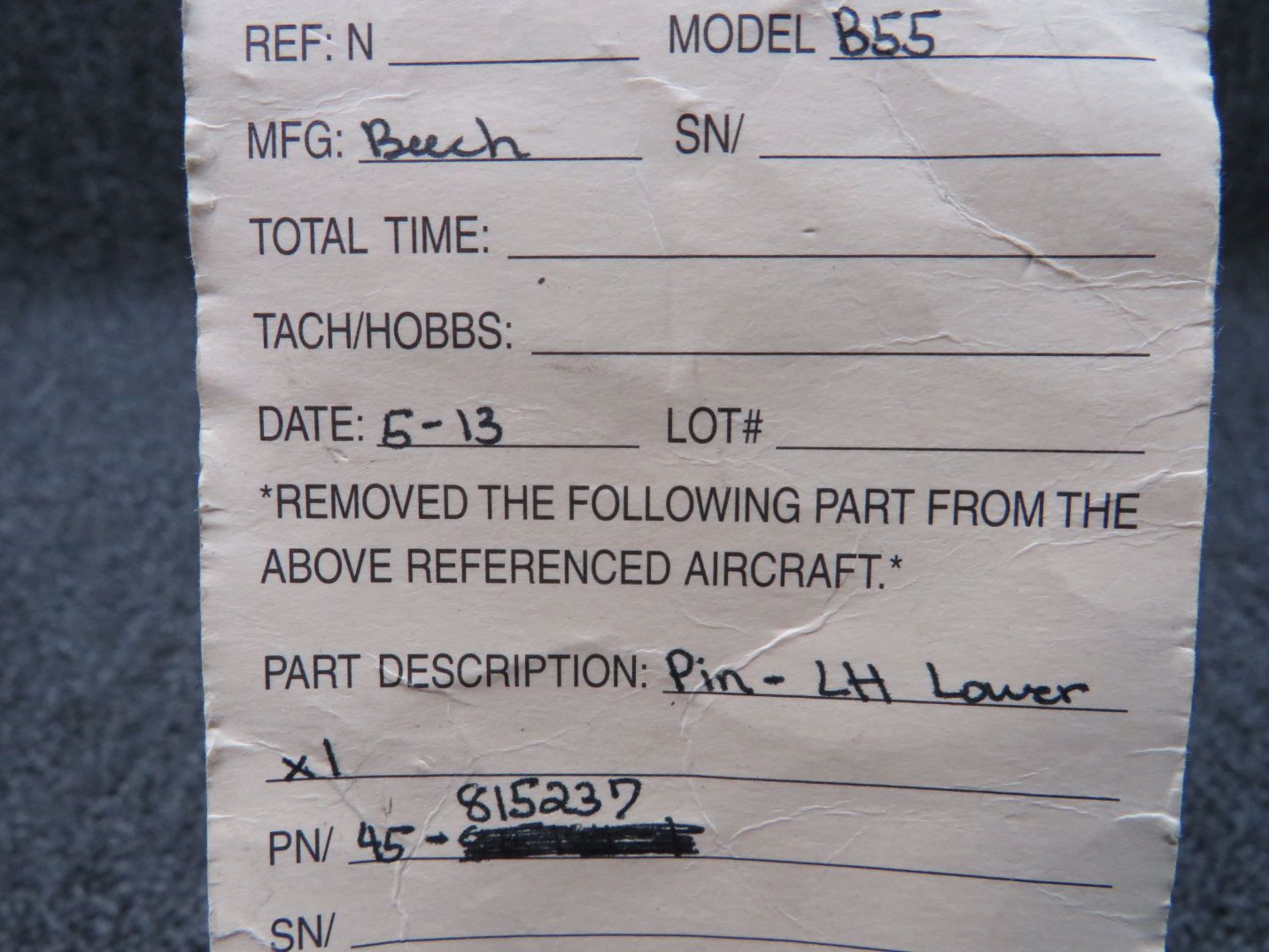 45-815237 Beechcraft Main Gear Torque Knee Pin