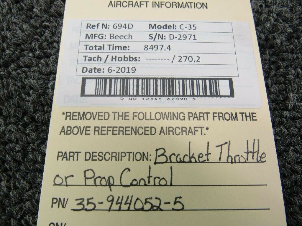 35-944052-5 Beech B35 Bracket Throttle or Prop Control