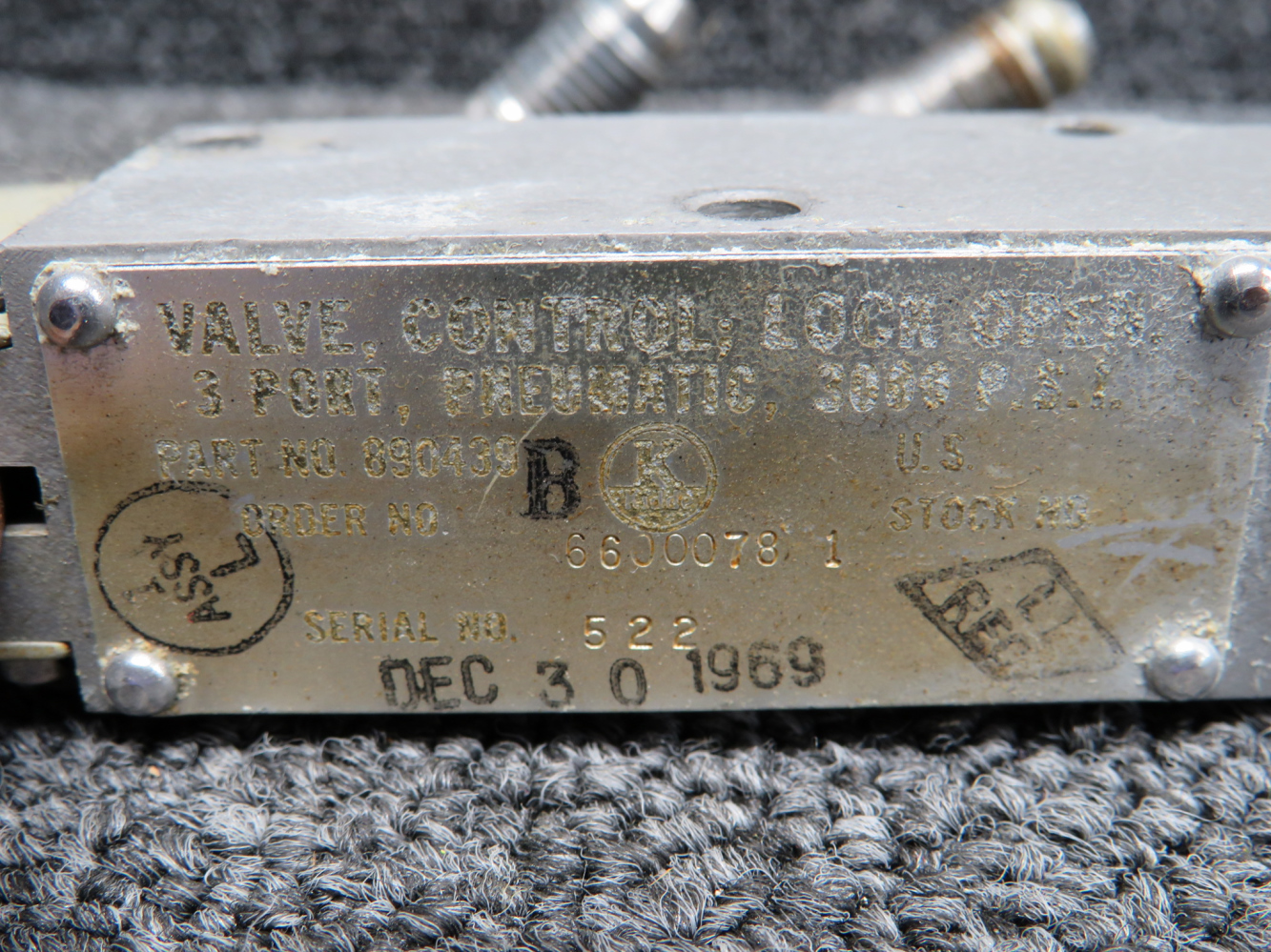 890439 Kidde 3 Port Pneumatic Control Valve 3000 PSI