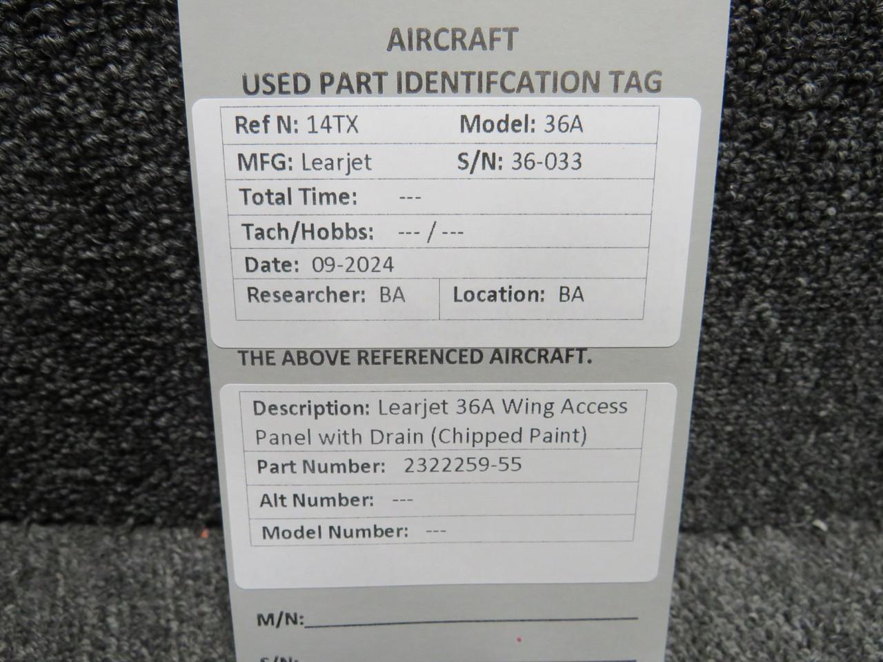 2322259-55 Learjet 36A Wing Access Panel with Drain (Chipped Paint) For Sale