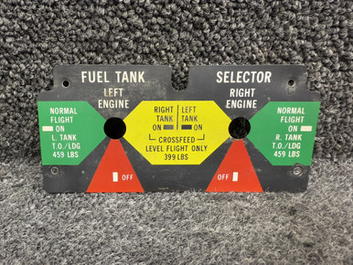 2570069-1 (Alternate PN: 2505004-1) Cessna T303 Fuel Selector Placard