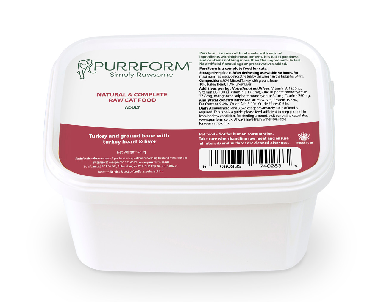Turkey & Ground Bone with Turkey Heart & Liver (Adult) - Purrform Ltd
