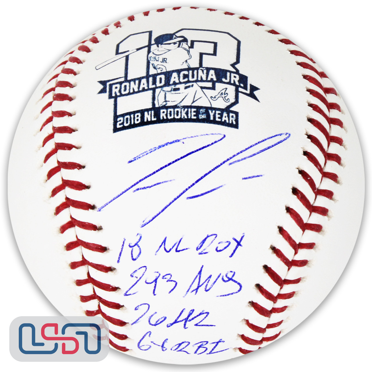 Ronald Acuna Jr. Braves Autographed STAT 2018 NL ROY Logo Baseball JSA ...