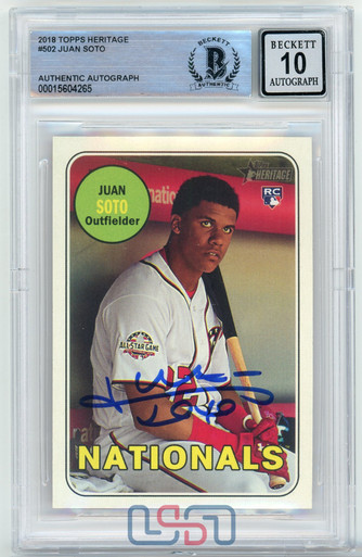 Juan Soto Nationals Signed Autographed 2018 Topps Heritage #502 BAS 10 ...