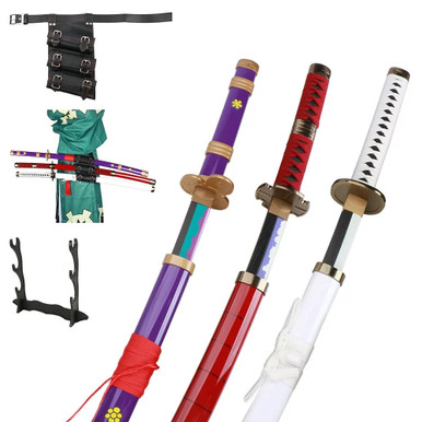 One Piece Zoro Cosplay Bamboo Wooden Three Sword Katana - Estatic Anime
