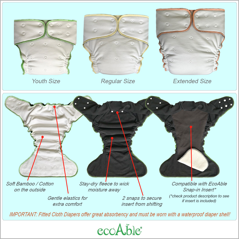 Adult Bamboo Fitted Cloth Diaper — Overnight Layer | EcoAble
