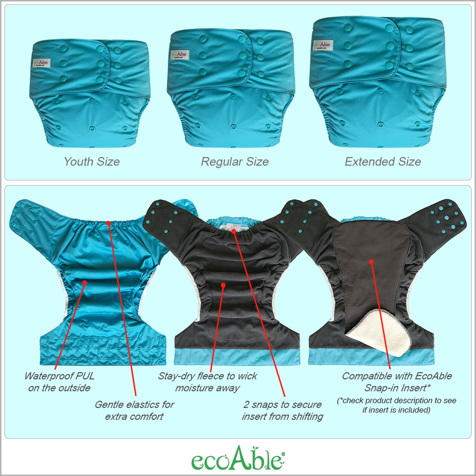 EcoAble - Adult Cloth Diaper with Tabs Washable Incontinence Special ...