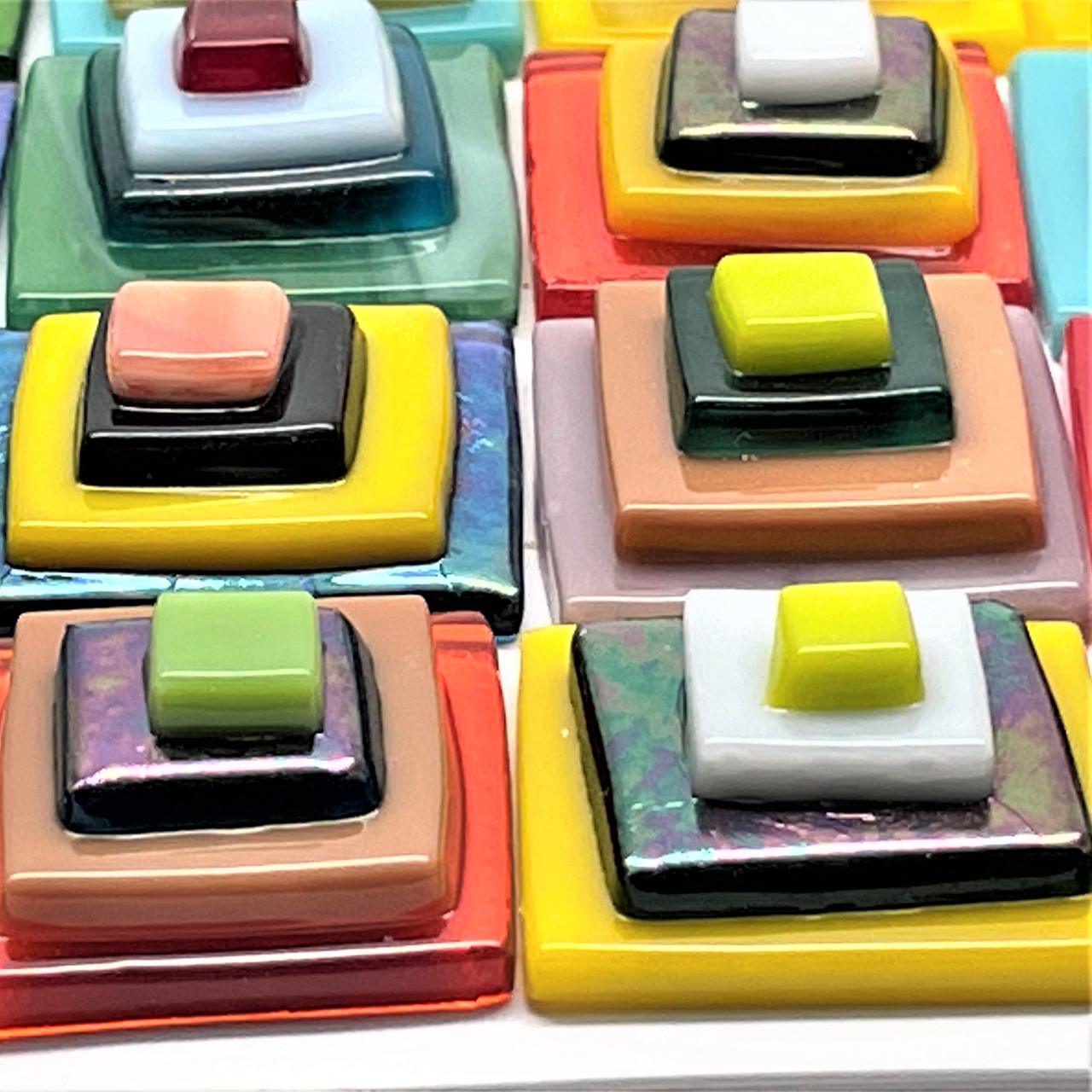 FUSED Stained Glass Tiles, 8pcs, PYRAMIDS, Assorted - Mosaic Tile Mania