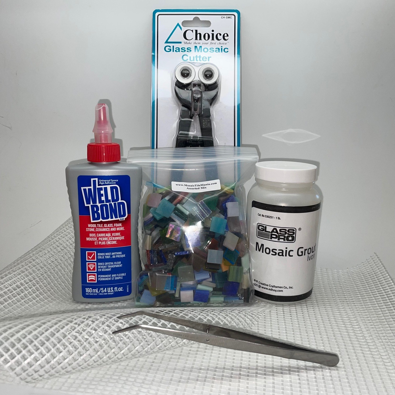 Mosaic Tile Art Starter Kit: Tiles, Nippers, Tweezers, Mesh, Glue ...