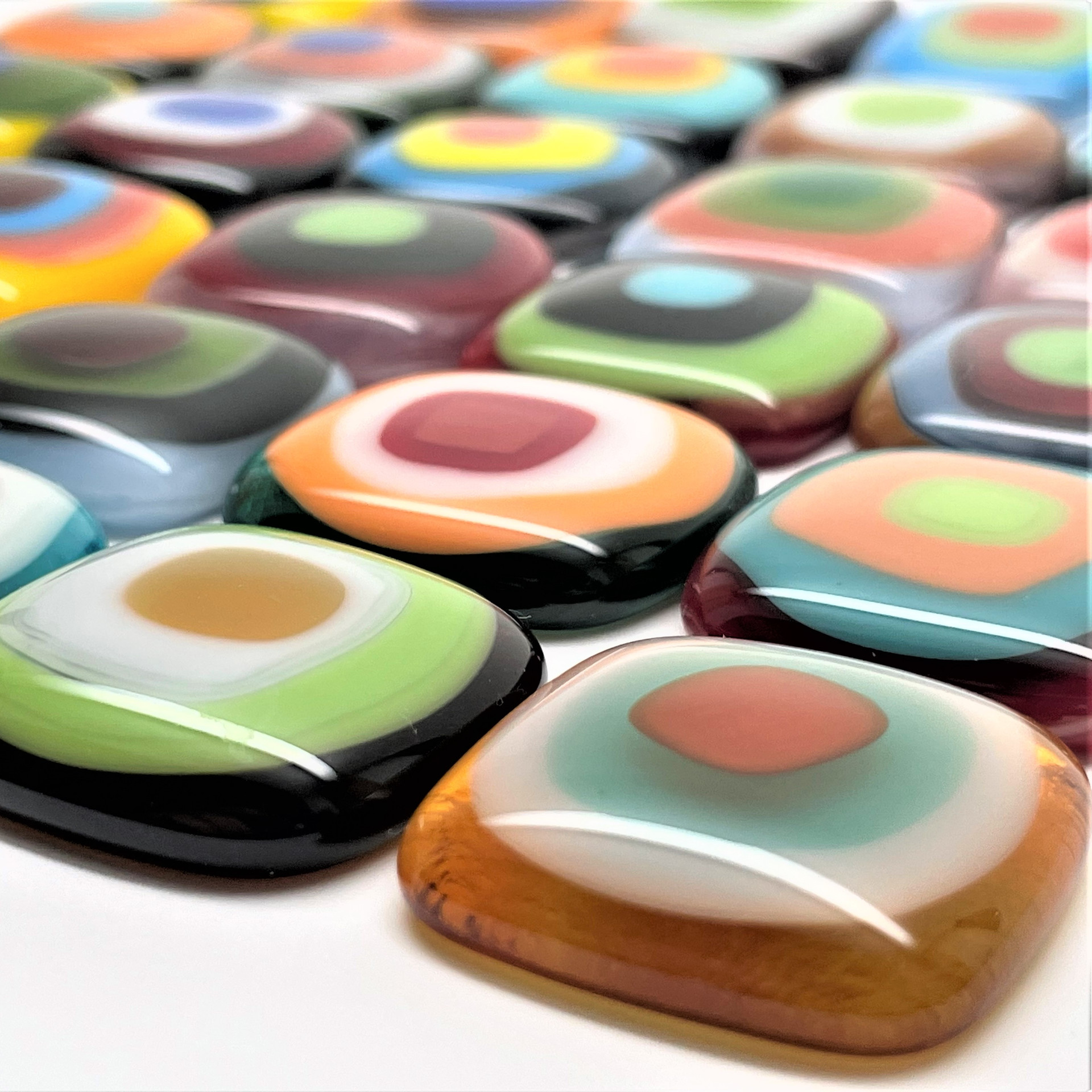 FUSED Stained Glass Tiles, 8pcs, TARGETS, Assorted - Mosaic Tile Mania
