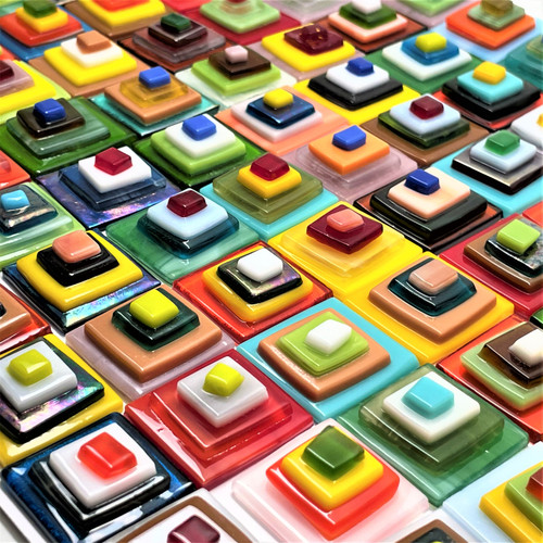 FUSED Stained Glass Tiles, 8pcs, PYRAMIDS, Assorted - Mosaic Tile Mania