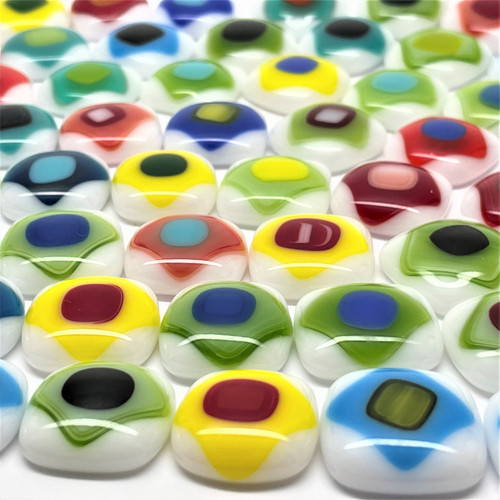 FUSED Stained Glass Tiles, 12pcs, ANGLED, White - Mosaic Tile Mania