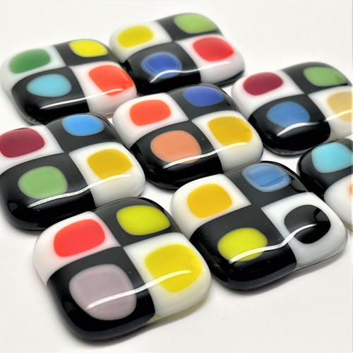 FUSED Stained Glass Tiles, 8pcs, CHECKERED, Colors - Mosaic Tile Mania