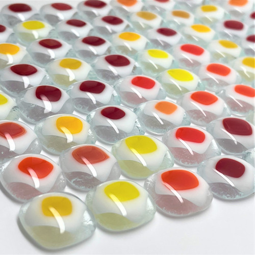 FUSED Stained Glass Tiles, 12pcs, ROY, White/Clear - Mosaic Tile Mania