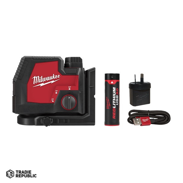Milwaukee USB Red Lithium Cross + Plumb Laser Kit - Tradie Republic