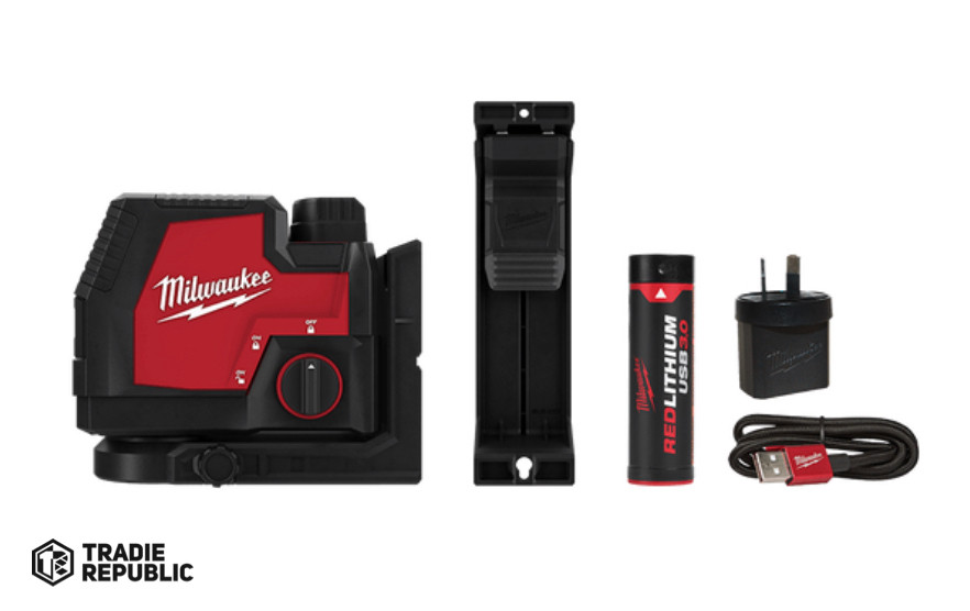 Milwaukee USB Red Lithium Cross Line Laser Kit - Tradie Republic
