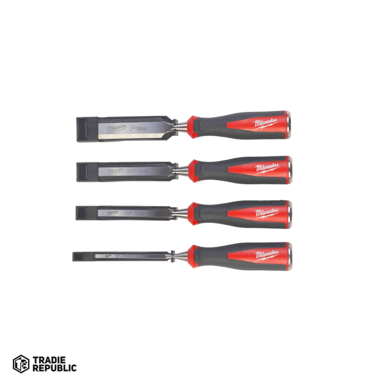 Milwaukee 4 Piece Bevelled Edge Wood Chisel Set - Tradie Republic