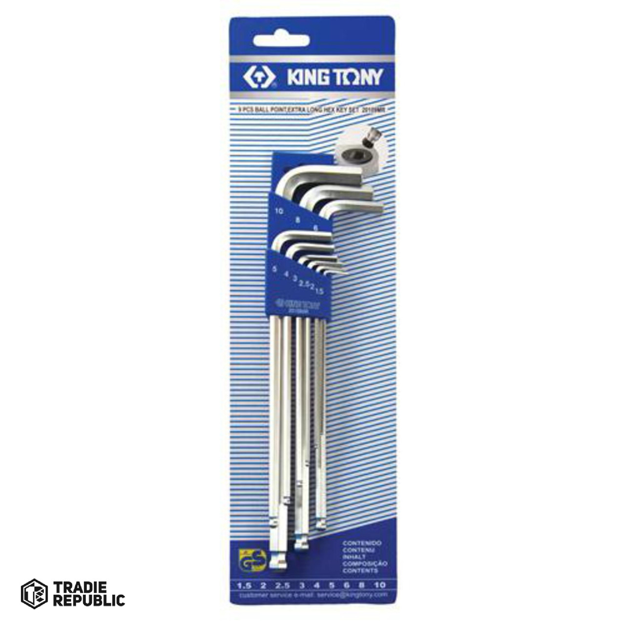 King Tony 9pc Extra Long Metric Hex Key Set - Tradie Republic
