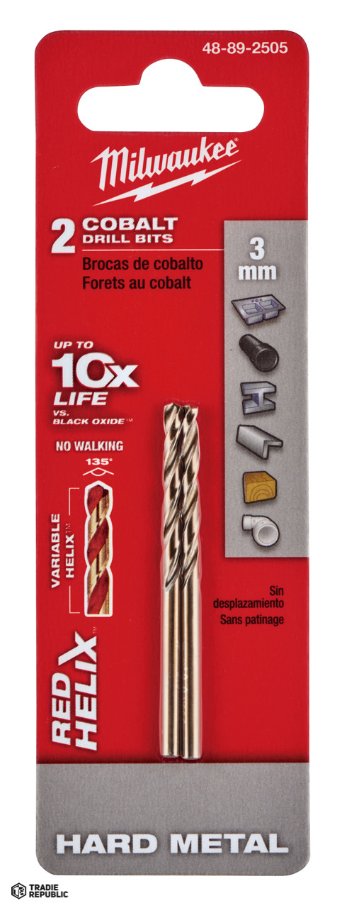 Milwaukee Red Helix Cobalt Drill Bit 3mm 2Pk - Tradie Republic
