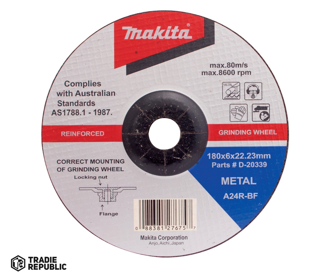 Makita Metal D/C Wheel A24R 180x6x22mm D-20339 - Tradie Republic