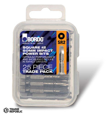 Bordo Screwdriver Bit Impact Square No.2 x 50mm (25pk) - Tradie Republic