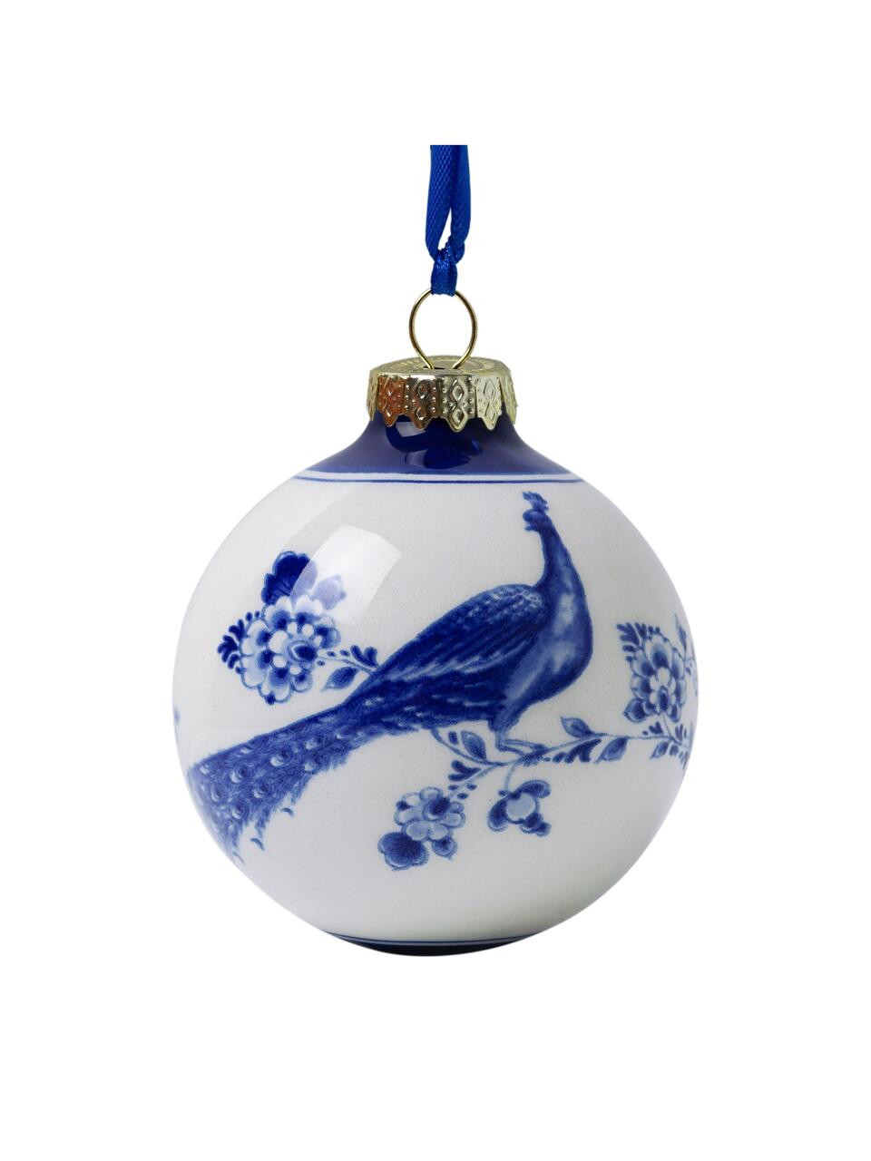 Kerstbal Pauw - Delfts blauw - Keramiek - 7 cm - Heinen Delfts Blauw