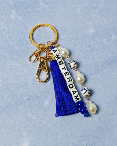 Keychain Amsterdam with beads| Delft blue | Heinen Delfts Blauw
