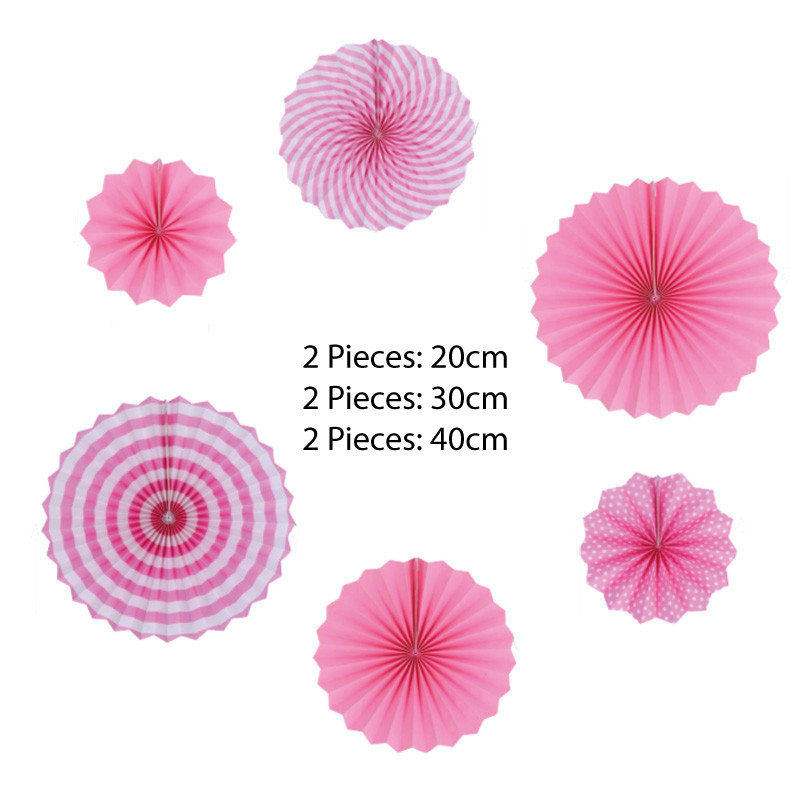 Assorted Patterns Paper Fans Set (6pcs) - Pink - Give Fun