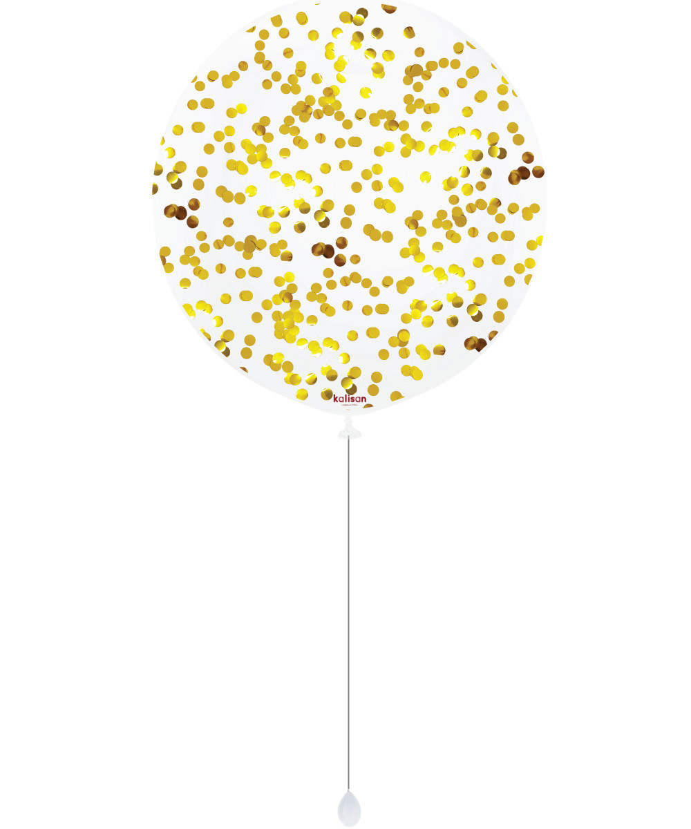36'' Jumbo Perfectly Round Balloon - Round Confetti (1cm) Metallic Gold ...