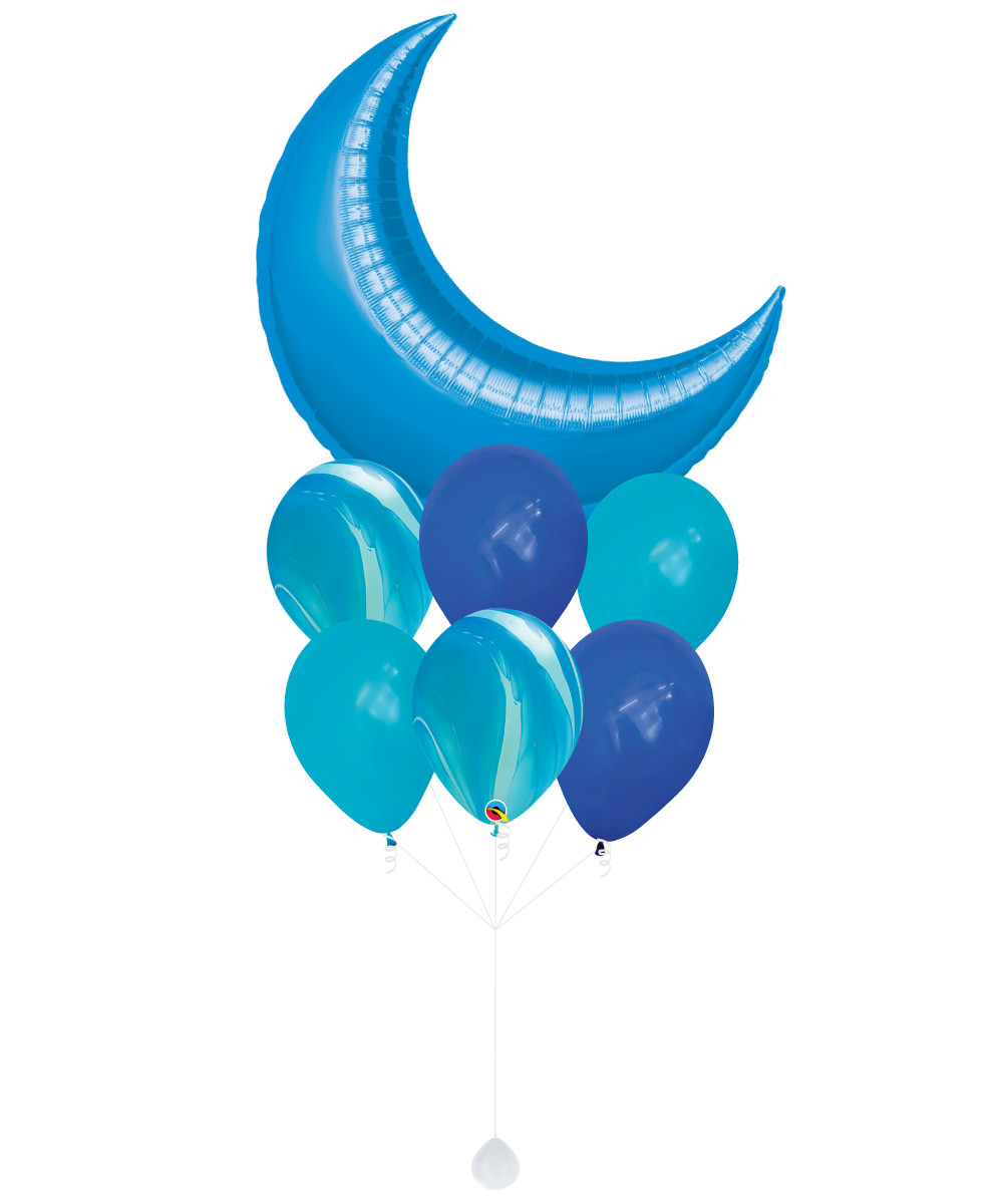 [Crescent Moon] Giant Crescent Moon Balloons Bouquet- Metallic Blue ...