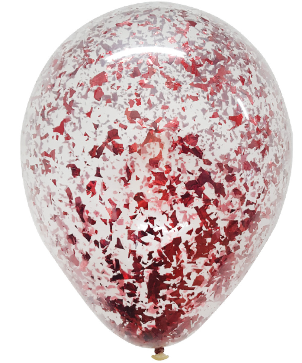 12'' Shredded Confetti Clear Latex Balloon - Shredded Red
