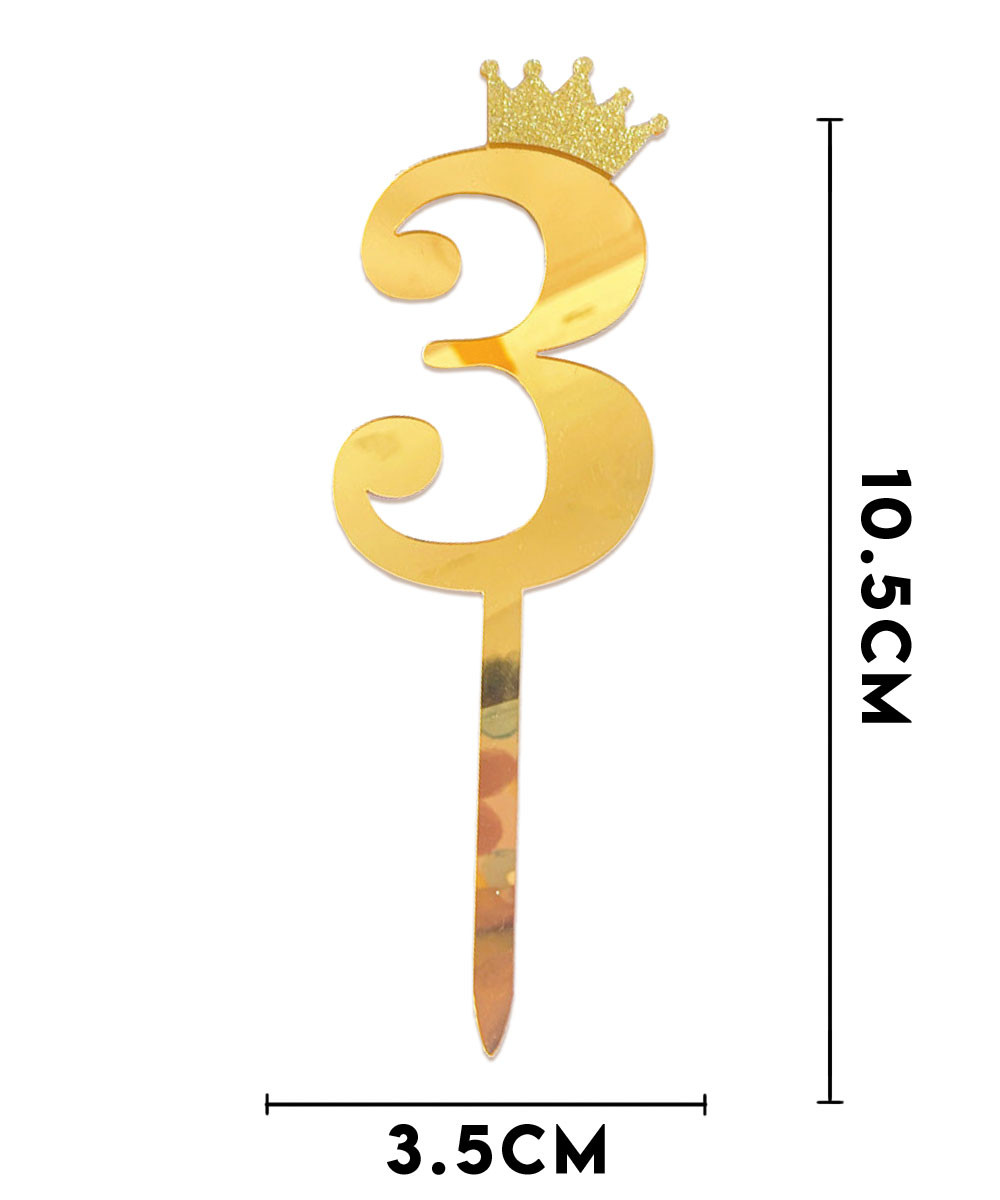 Gold Crown Number Acrylic Cake Topper - Number '3' - Give Fun