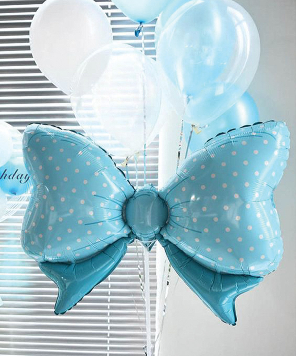 Fiocco Celeste Foil Balloon (35inch) - Blue Ribbon Bow - Give Fun