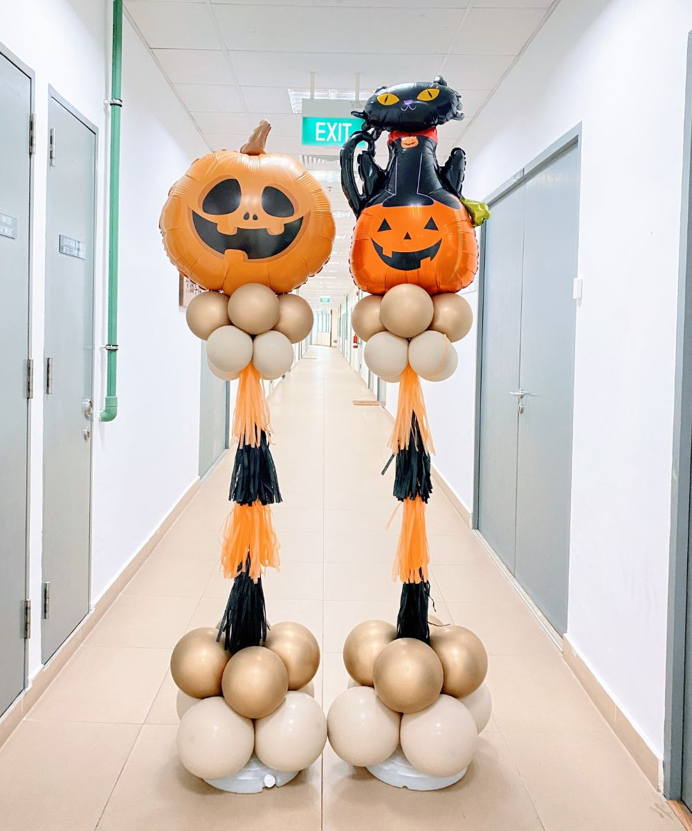 [Spooky Halloween] Halloween Themed Balloon Tower (2m) - Wicked Pumpkin Cat