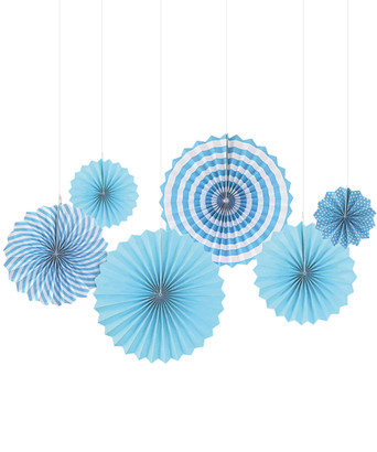 Assorted Patterns Paper Fans Set (6pcs) - Blue - Give Fun