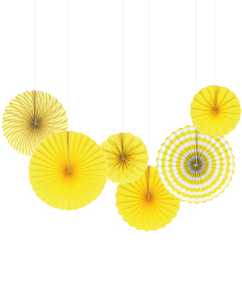 Assorted Patterns Paper Fans Set (6pcs) - Yellow - Give Fun