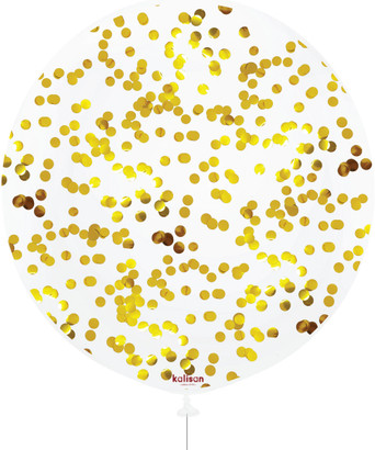 36'' Jumbo Perfectly Round Balloon - Round Confetti (1cm) Metallic Gold ...