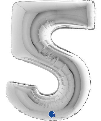 40" Giant Number Foil Balloon (Silver) - Number '5' - Give Fun