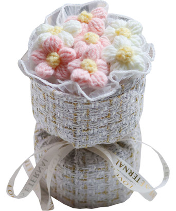 7-Stem Knitted Yarn Hand Bouquet - Faux Puff Flowers with Elegant ...